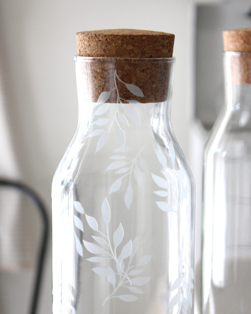 DIY Faux-Etched Fall Leaves Pitcher - Tonality Designs